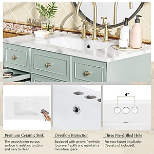 Harper & Bright Designs 36" Bathroom Vanity with Sink, Free Standing Single Basin Vanity Set with Cabinet and 3 Drawers, Modern Wooden Bathroom Cabinet with Ceramic Basin for Bathroom, Green