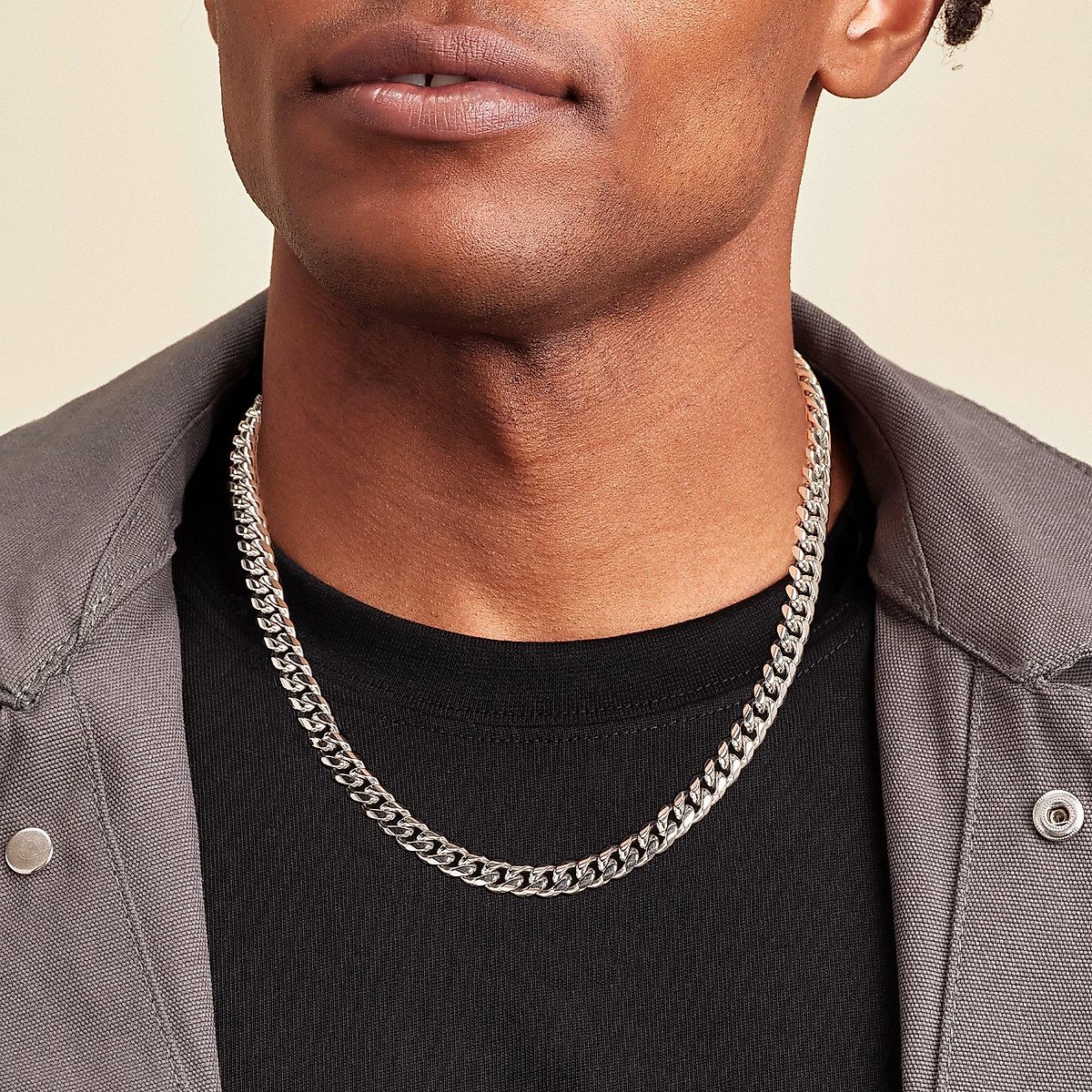 ZNBOH Silver Cuban Link Chain Necklace for Men Stainless Steel Chains for Men Women Miami Tone Diamond Cut Chain Necklaces Accessories Jewelry 4/6/10mm 18/20/22/24/26 Inch