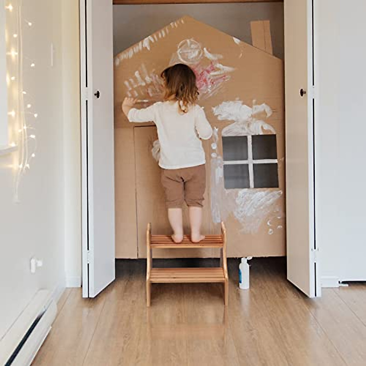 OasisCraft Step Stool for Adults, Bamboo Two Step Stool with Handle Stepping Stool Potty Training Stool Wooden Toddler Shower Stool for Kids, Senior, Kitchen, Bathroom, Bedside, Support 350LB