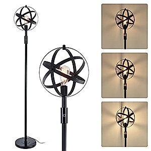 Airposta Globe Industrial Floor Lamp with On/Off Dimmable Switch, Rustic Spherical Standing Lamp, 40W Retro Torchiere Floor Light for Office, Living Room, Reading, Bedroom,Tall Vintage Pole Light