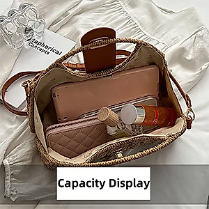 EDIWER Women’s Straw Beach Bag Beach Tote Purse Rattan Crossbody Bag Daily Top Handle Satchel Handbag Shoulder Bag for Summer