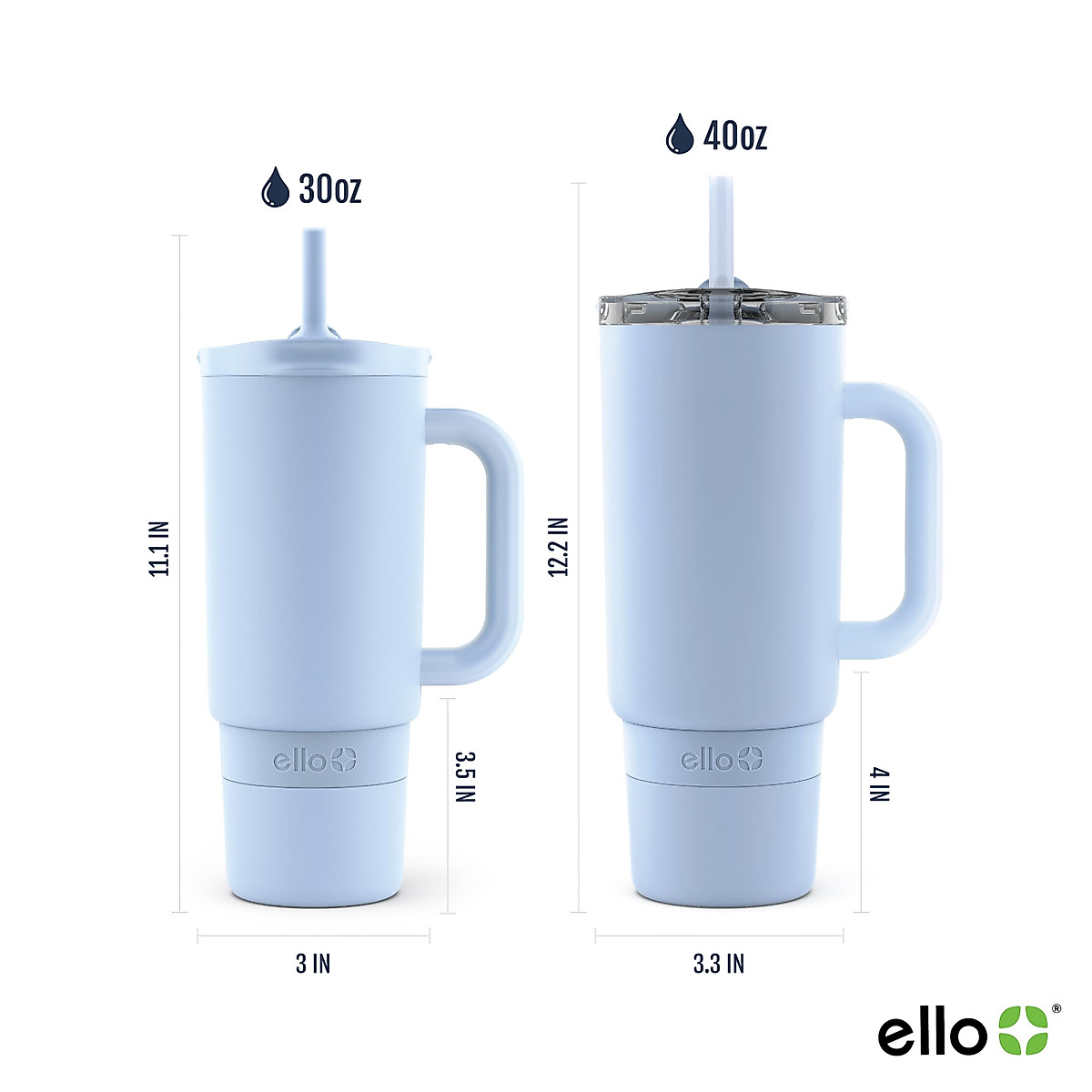 Ello Port 30oz Tumbler with Carry Loop & Integrated Handle, Vacuum Insulated Stainless Steel Reusable Water Bottle, Travel Mug with Leak Proof Lid & Straw, Perfect for Iced Coffee & Tea, Halogen Blue
