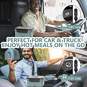 WisaKey Electric Lunch Box Food Heater, 60/80/100W Heated Lunch Box for Adults for Car Truck, 12V/24V/110V/220V Portable Food Warmer Lunch Box, 1.8L Heating Lunchbox for Work with Lunch Tote