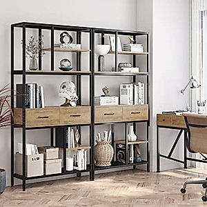 HITHOS Bookshelf, Tall Bookcase with 2 Drawers and Storage Shelves, Industrial Etagere Bookcase Book Shelves for Office, Living Room, Rustic Brown