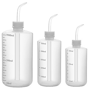 FunChem Chemical Wash Bottle, 3-Pack (250 mL+500 mL+1000 mL) Plastic Lab Squeeze Washing Bottle with Clear Graduations, LDPE, Narrow Mouth