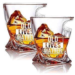 Old Lives Matter Whiskey Glass - 2 Pack - Scotch Glass 11 oz- Funny Birthday or Retirement Gift for Senior Citizens- Old Fashioned Whiskey Glasses- Classic Lowball Rocks Glass- Gag Gift for Dad