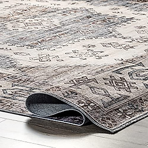 nuLOOM Emani Machine Washable Medallion Area Rug, 5' x 8', Beige