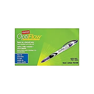 STAPLES 704789 Optiflow Needle-Tip Rollerball Pens Fine Point Blue Dozen (15195)