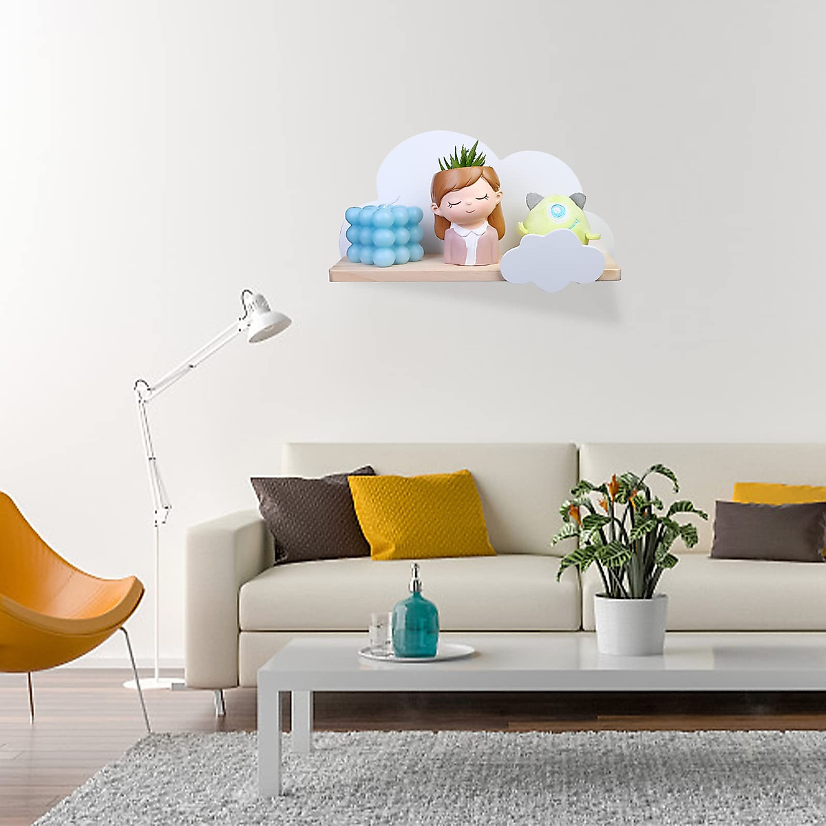 Haomian Cloud Shelves for Children’s Nursery Or Bedroom - Kids Nursery Room Shelves,Floating Bedroom Baby Book Shelf Storage Shelf, Cloud Floating Wooden Shelf Wall Decoration,White