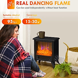 HOMCOM 17" Electric Fireplace Stove with Two Heating Modes, Freestanding Fire Place Heater with Realistic Logs LED Flame, Adjustable Temperature, Overheat Protection, 750W/1500W, Black