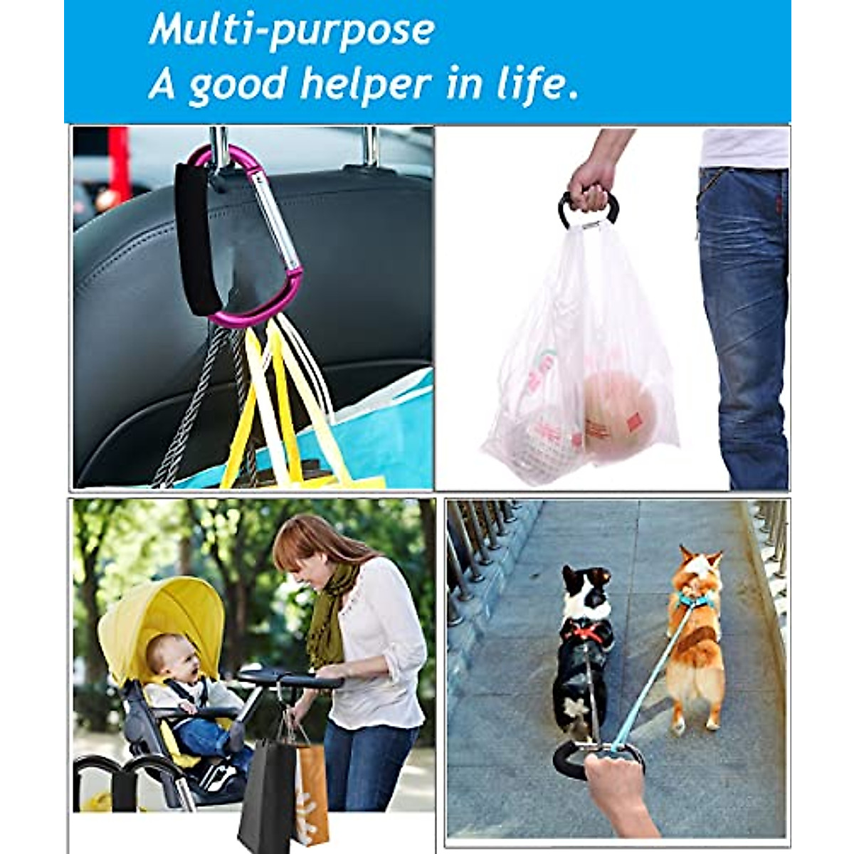 Stroller Hooks by Baby,2 pcs Carabiner Stroller Hook Organizer for Hanging Purses, Diaper Bag, Shopping Bags. Clip Fits Single/Twin Travel Systems, Car Seats and Joggers (Black)