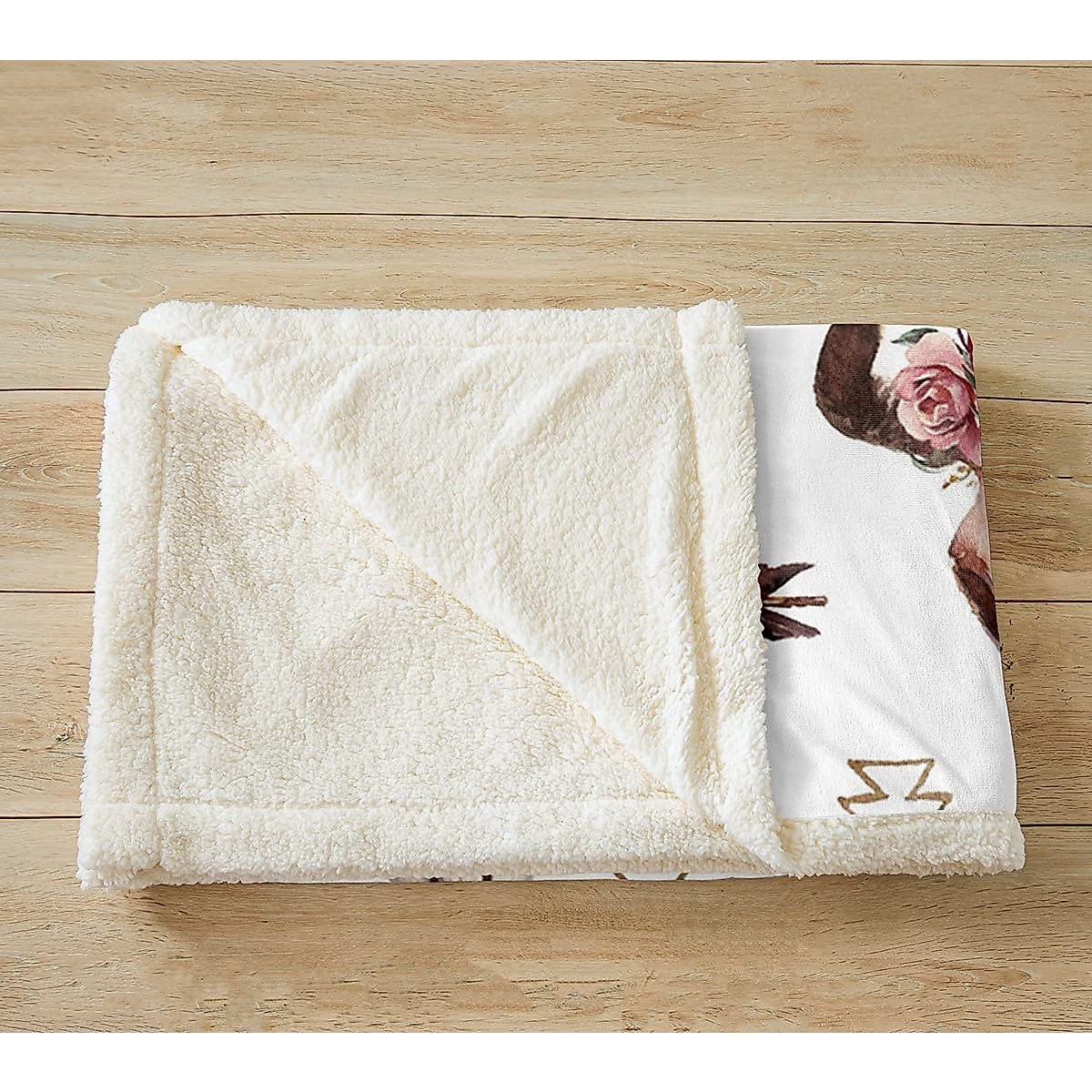 Feelyou Bull Skull Throw Blanket Girls Women Boho Arrow Floral Blanket Bohemian Wild Animal Skeleton Fleece Sherpa Blanket for Bed Couch Chair Decor Tribal Exotic Fuzzy Blanket SoftThrow 50"x60"