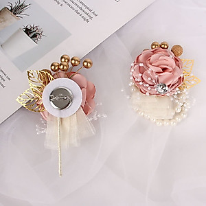 WANLIAN Rose Wrist Corsage Wristlet Band Bracelet Boutonniere,Wrist Corsage Hand Flowers Decor for Wedding Bridal Prom Party Accessories (Pink)