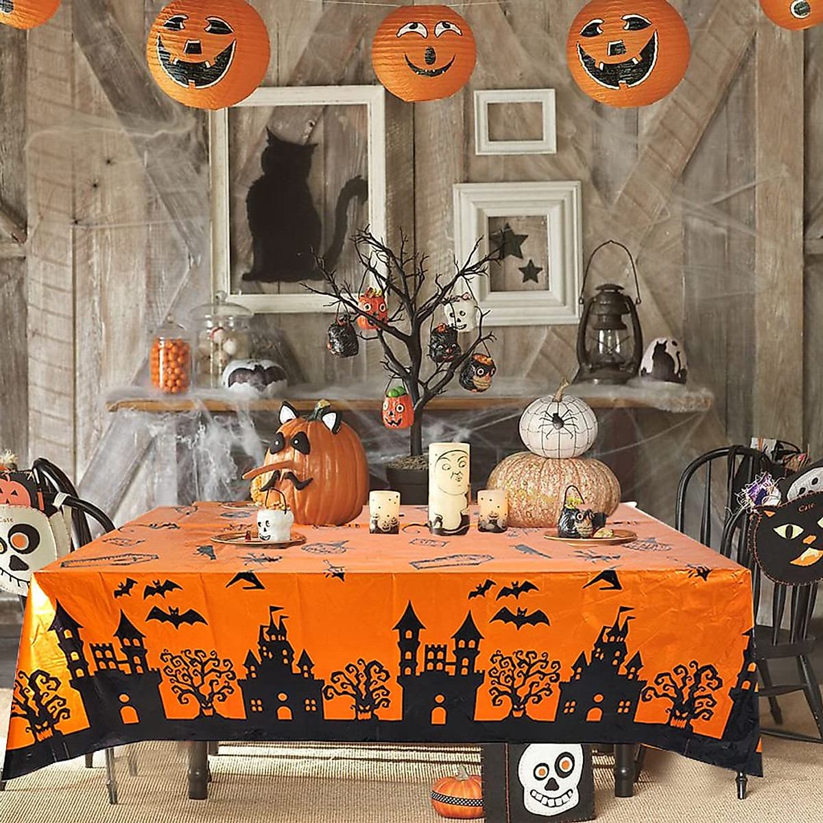 IAXSEE 3 Packs Waterproof Halloween Tablecloth, Rectangle Disposable Table Cover Plastic Table Cloths for Halloween Party Decoration Supplies, 54 x 73 inches