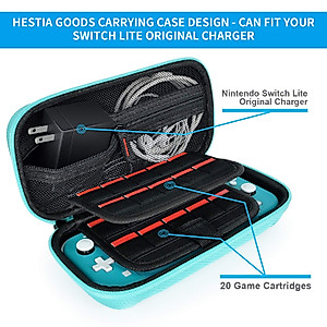 Daydayup Switch Case Compatible with Nintendo Switch Lite 2 Pack Screen Protector & 6 Pcs Thumb Grip, 20 Game Cartridges Hard Shell Travel Carrying Switch Lite Console & Accessories, Turquoise