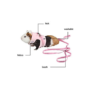 Guinea Pig Harness and Straps Adjustable No Pull Comfort Padded Walking Vest for Ferrets Guinea Pig Rabbit Hamster Puppy Kitten (Pink)