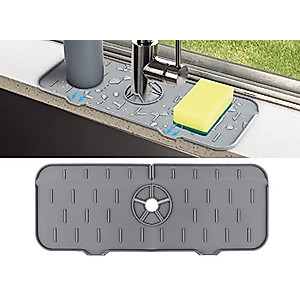 Kitchen Sink Splash Guard - Silicone Faucet Handle Drip Catcher Tray, Dish Soap Dispenser and Sponge Holder Mat Behind Faucet, Kitchen Guard Gadgets Sink Accessories for Kitchen Counter and Bathroom