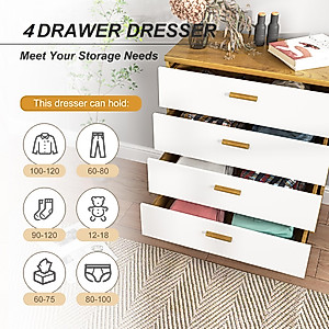 CIPACHO White 4 Drawer Dresser for Bedroom, Modern Wood Storage Chest of Drawers for Nursery, Living Room,Kid Room (4 Drawer)