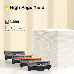TN760 TN-760 - Compatible Toner Cartridge Replacement for Brother TN760 TN-760 TN730 TN-730 High Yield for HL-L2350DW DCP-L2550DW HL-L2395DW Hl-L2390DW HL-L2370DW MFC-L2690DW Printer (4 Black)