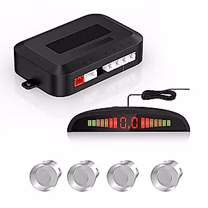 EKYLIN Car Auto Vehicle Reverse Backup Radar System with 4 Parking Sensors Distance Detection + LED Distance Display + Sound Warning (Silver Color)