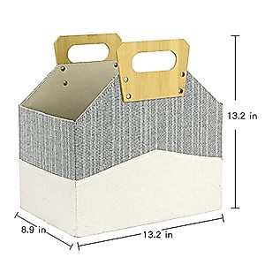 LA JOLIE MUSE Mid-Century Modern Storage Basket Set of 3 Lidded & Modern Magazine Basket with Bamboo Handles