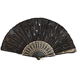 Chinese Fan Chinese Style Dance Wedding Party Lace Silk Folding Hand Fan Decorative Craft Fan Japanese Fan (Color : F, Size : 23CM)