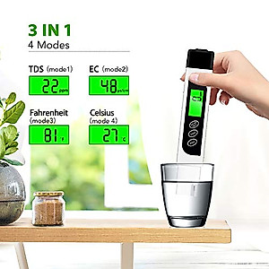 Hofun TDS Meter, 3 in 1 TDS, EC & Temperature Meter, Accurate & Reliable PPM Meter, Digital Water Testing kits for Drinking Water Quality, Tap, Well, Swimming Pool, Aquarium, RO/DI System, Hydroponics