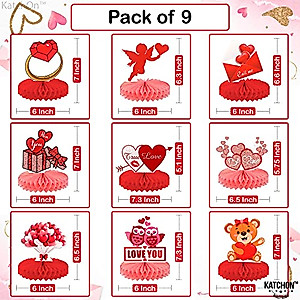 Big, Valentines Day Table Decorations - Pack of 9 | Red, Pink Valentine Honeycomb Decorations | Valentines Day Decor | Valentines Day Centerpiece Decorations | Valentines Day Decorations for the Home