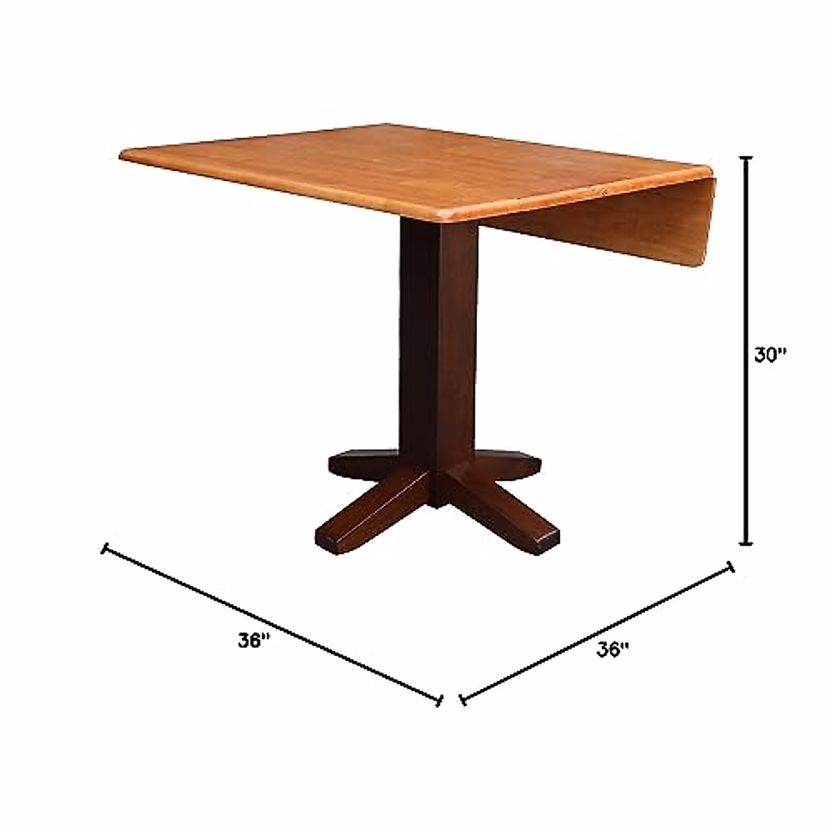 International Concepts Square Dual Drop Leaf Dining Table, 36", Cinnamon/Espresso