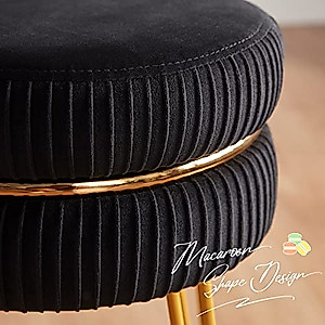 Soohow Velvet Vanity Chair for Makeup Room, Upholstered Foot Stool Vanity Stool, 360° Swivel Round Ottoman Foot Rest Makeup Chair, Vanity Bench Foot Stools Ottoman with Metal Legs for Living Room