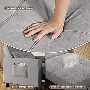 Convertible Sleeper Sofa Chair Bed, 3-in-1 Single Convertible Chair Bed, Adjustable Chair with Pillow and Pocket, Multi-Functional Sleeper Chair with Modern Linen Fabric for Apartment, Light Gray
