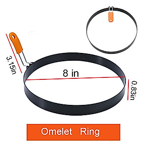 2 Packs 8" Large Omelette Ring for Griddle,8 Inch Stainless Steel Non-stick Omelet Ring,Round Pancake Rings Griddle Omelette Egg Ring Crumpet Ring with Silicone Handle Grill Oil Brush & Egg Separator