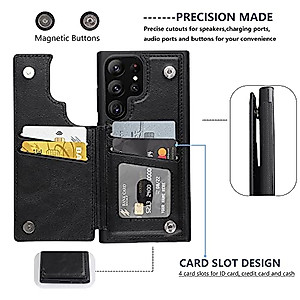Kedoo for Samsung Galaxy S23 Ultra Wallet Case with Card Holder,PU Leather RFID Blocking Card Slot,Double Magnetic Clasp and Durable Shockproof Cover, Black.