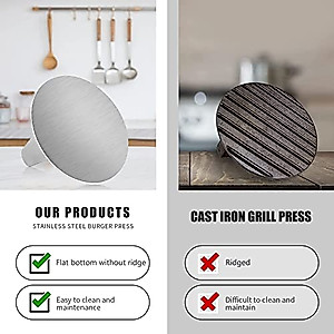 Yokudo Stainless Steel Burger Press for Griddle, 5.5 Inch Round Smash Burger Press, No Sticking Burger Smasher Flat Bottom Without Ridges Bacon Grill Press for Griddle