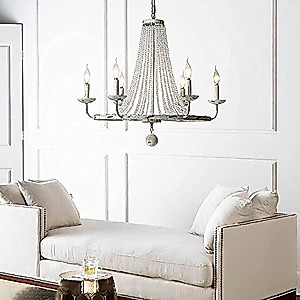 TPMAFF Vintage Chandelier Boho Style Wagon Wheel Chandelier, Shabby Chic Antique White Chandelier, Crystal Hanging Beads and Spa