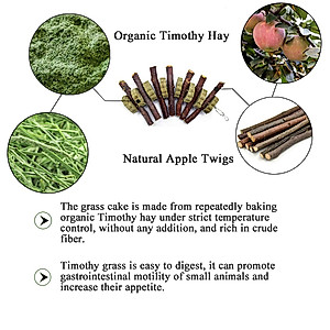 Bunny Chew Toys for Teeth,3Pieces Natural Fruit Twigs Handmade Timothy Hay Grass Cakes for Guinea Pigs Hamsters Dwarf Rabbits Chinchillas Gerbils Improves Dental Health