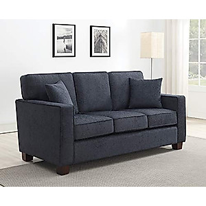 OSP Home Furnishings Russell 3 Seater Sofa with 2 Pillows and Coffee Finished Legs, Navy