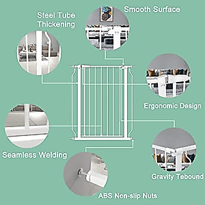 WAOWAO Extra Tall 37.4" Baby Gate Wide Pressure Mounted Walk Through Swing Auto Close Safety Black White Metal Toddler Kids Child Dog Pet Puppy Cat for Indoor Stairs,Doorways,Kitchen 29.13-76.37 inch