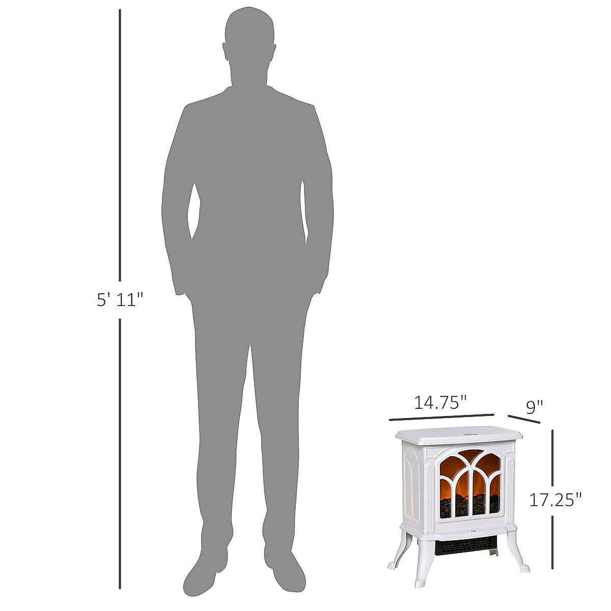 HOMCOM 17" Freestanding Electric Fireplace Stove, Fire Place Heater with Realistic Logs and Flame Effect, Adjustable Temperature, and Overheat Protection, 750W/1500W, White