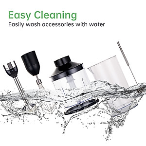 Immersion Hand Blender, 5 in 1 Multi-Purpose Hand Blender, 12 Speed+Turbo Stick Blender with 500ml Chopper, 700ml Beaker, Egg Whisk, Milk Frother, Black