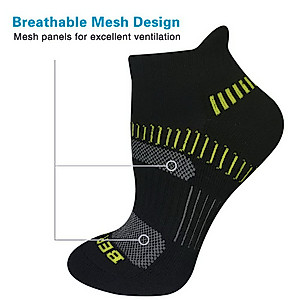 BERING Women's Athletic Running Cushioned Ankle Socks, Size 6-9, Black, 6 Pairs