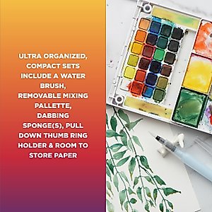 Sakura Koi Pocket Field Sketch Kit - Watercolor Sets for Painting On the Go - 24 Colors - 1 Water Brush - 1 Sponge - 1 Mixing Palette
