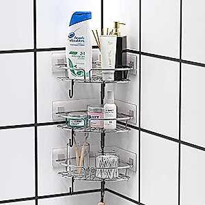 Simple Houseware Bathroom Adhesive Wall Mount Single-Tier Corner Shelf Shower Caddy, Chrome, (Set of 3)