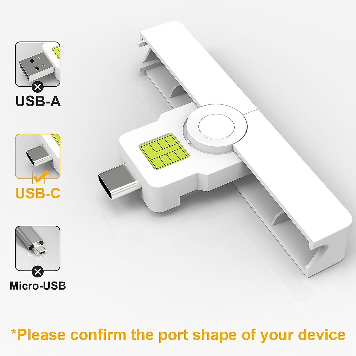Type C Mini Foldable CAC Card Reader Military, Smart Card Reader DOD Military USB Common Access CAC, Compact PIV & Credit & ID Chip Card Reader, Compatible with Windows and Linux