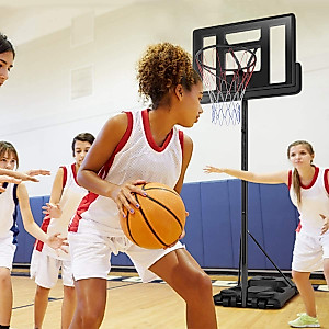 Giantex Portable 10Ft Basketball Hoop Outdoor, Height Adjustable 8.5-10 Ft 39 Inch Backboard Basketball Goal, Suit for Court, Driverway, Garage, Outdoor Indoor Basketball Stand for Kids, Youth, Junior