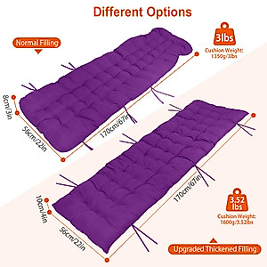 KOCASO Lounge Chair Cushions 67x22x4in Thickened Padding Chaise Lounger Cushion Recliner Rocking Chair Sofa Mat Pad Chair Cushion for Indoor Outdoor Furniture, Zero Gravity Chair Cushion/Purple