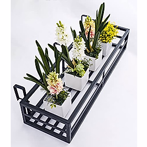 RZGY Iron Hanging Flower Rack Basket Shelf with Hooks, 31.5 inch Flower Pot Stand Rack Patio Railing Shelf for Balcony Decor, Outdoor Garden Balcony Fence - Black