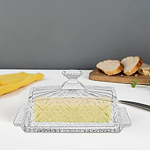HOME-X Crystal Butter Dish with Lid, Real Crystal Covered Dish, Butter Holder for Serving and Storage, 8"L x 3 ½" W x 4' H, Crystal