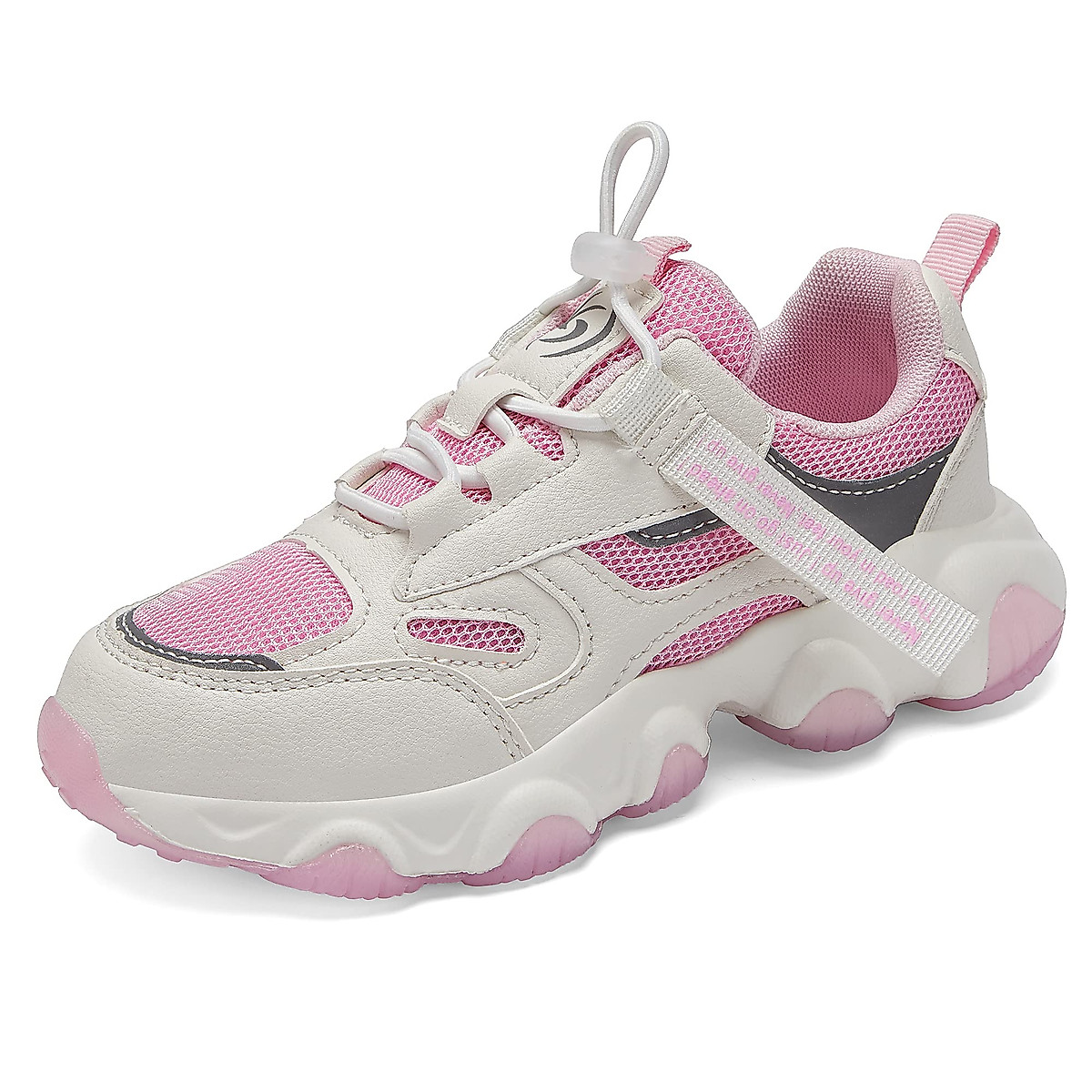 Hetios Kids Fashion Sneakers Hook and Loop School Uniform Sneaker Outdoor Lightweight Breathable Athletic Running Walking Shoes for Girls Boys Pink Little Kid US Size 2