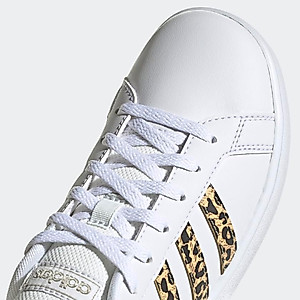 adidas Grand Court Sneaker, White/White/White/Champagne Metallic, 2 US Unisex Little Kid